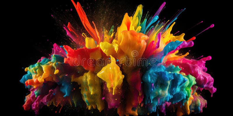 Multicolor Rainbow Paint Blew Up, Colorful Splashes and Drops Stock ...