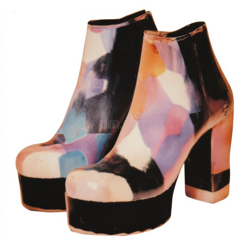 Multicolor Retro Platform Boot with Abstract Design Vintage Element ...