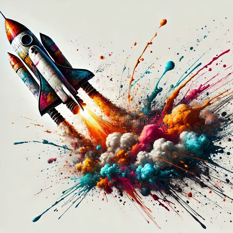 Multicolor Rocket Launch Illustration Stock Illustration - Illustration ...
