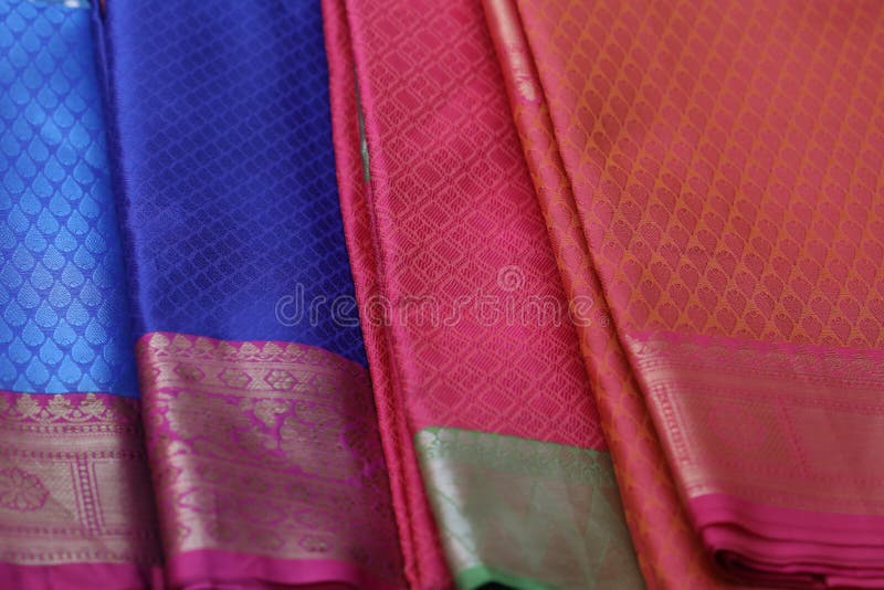 Multicolor silk sarees stock image. Image of cloth, design - 249436015