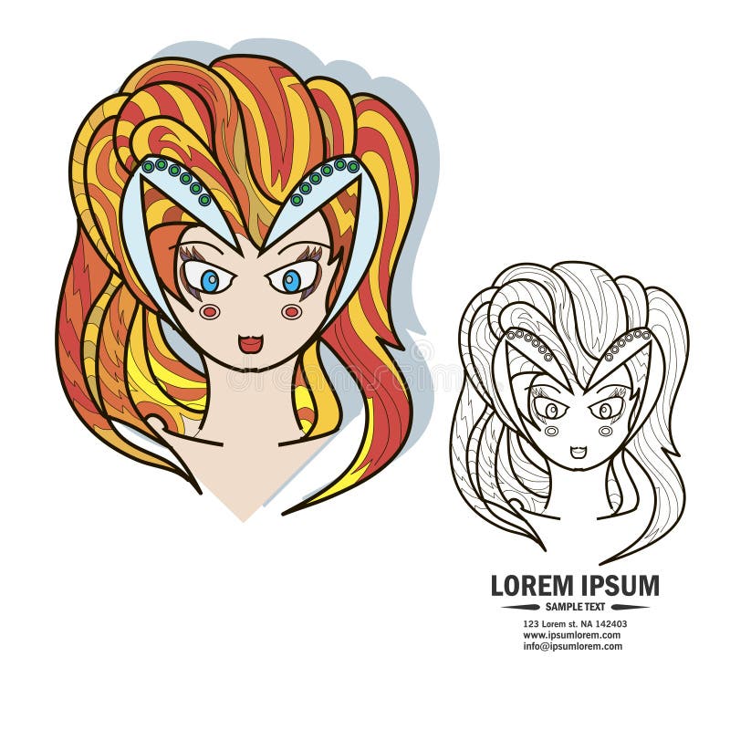 Multicolor and Sketch Line Beautiful Cartoon Woman Stock Vector ...