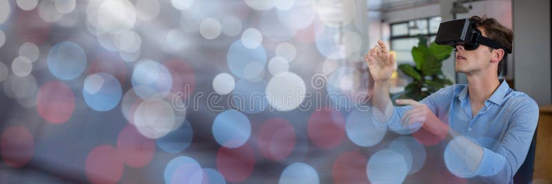 Multicolor Sparkling Transition Over a Man Using Vr Headset, Virtual ...