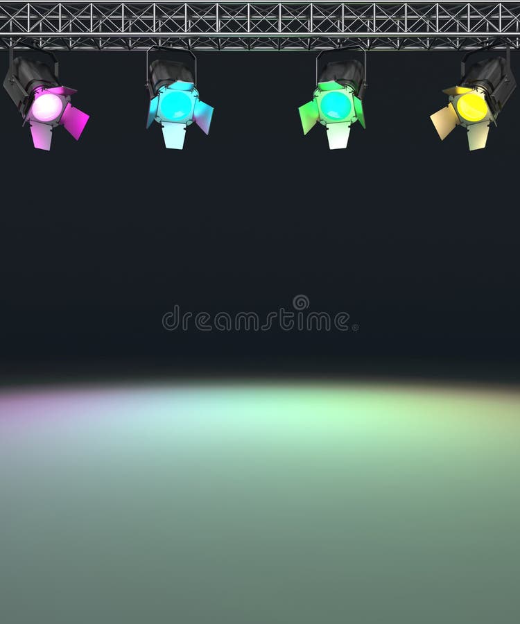 Multicolor Spotlights Illuminated Wall. Space for Text Stock ...