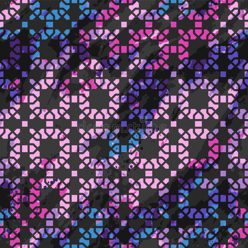 Multicolor Stained Glass Geometric Figures Over Black Water Color ...