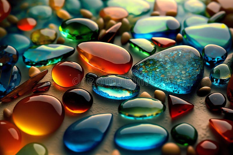 Multicolor Stones Pebble Background. Smooth Round Wet Glass Stones ...