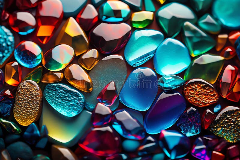 Multicolor Stones Pebble Background. Smooth Round Wet Glass Stones ...
