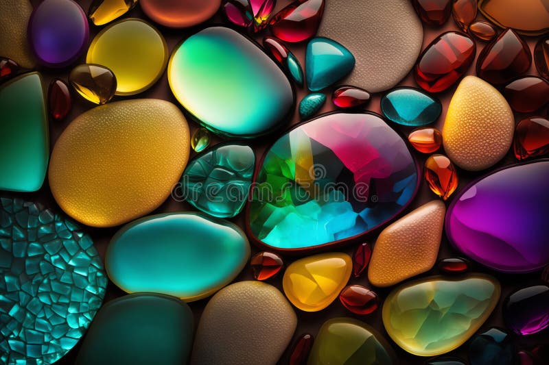 Multicolor Stones Pebble Background. Smooth Round Wet Glass Stones ...
