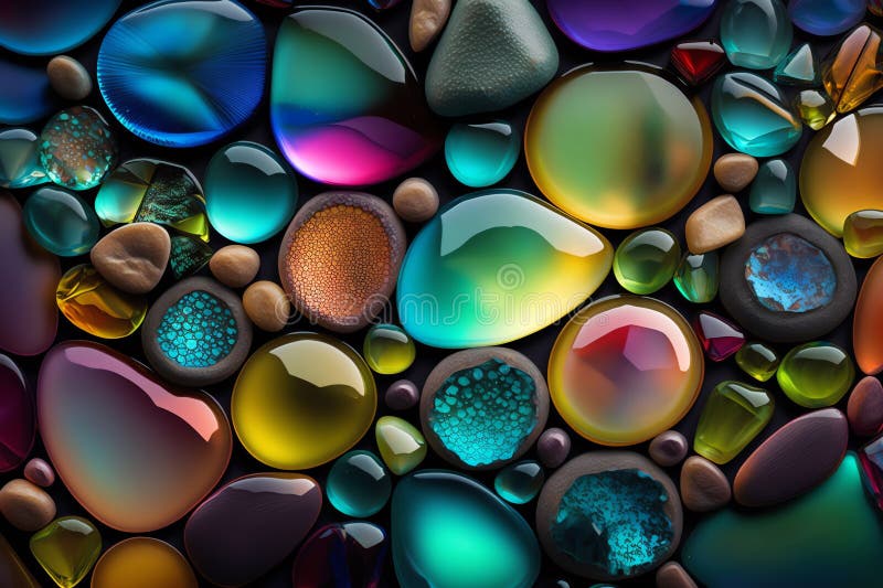 Multicolor Stones Pebble Background. Smooth Round Wet Glass Stones ...