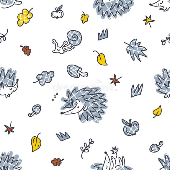 Multicolor Vector Seamless Autumn Pattern with Checkered Hedgehogs ...