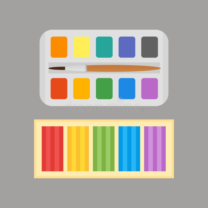 Multicolor Watercolour Paint Box and Plasticine Vector Illustration ...