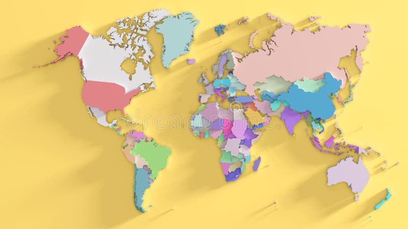Multicolor World Map. 3d Rendering. Yellow Oceans. Stock Illustration ...