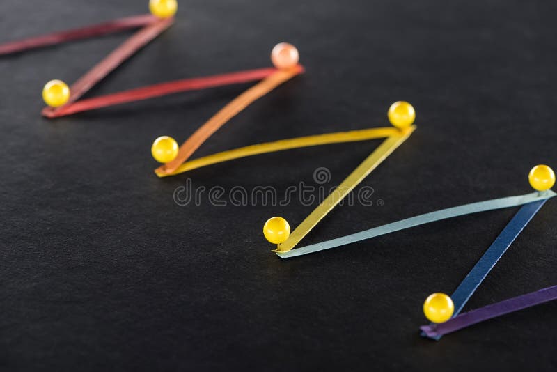 Multicolored Abstract Connected Lines with Pins on Black Background ...