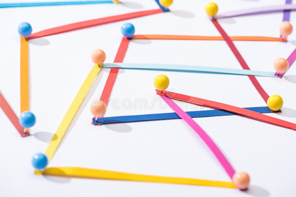 Multicolored Abstract Connected Lines with Pins, Connection and ...