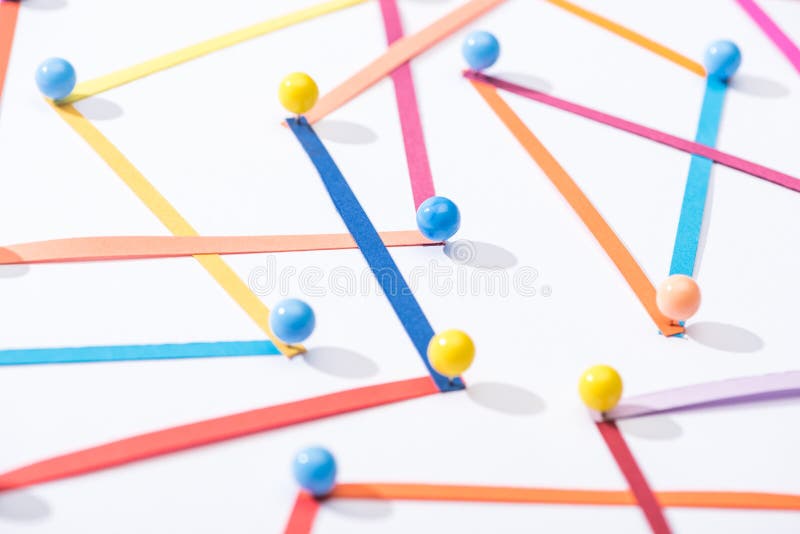 Multicolored Abstract Connected Lines with Pins, Connection and ...