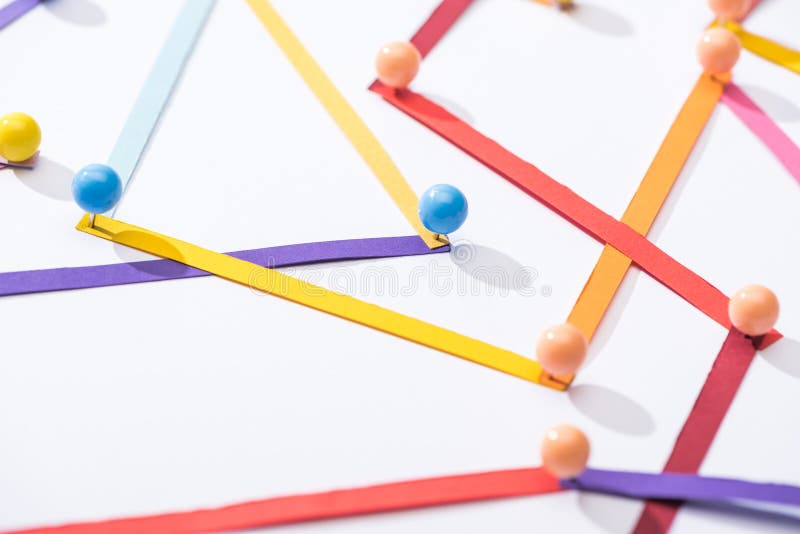 Multicolored Abstract Connected Lines with Pins, Connection and ...