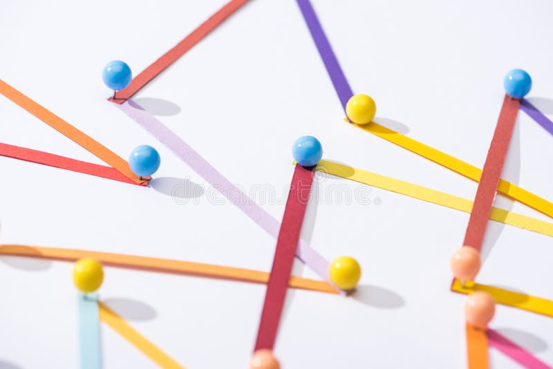 Multicolored Abstract Connected Lines with Pins, Connection and ...