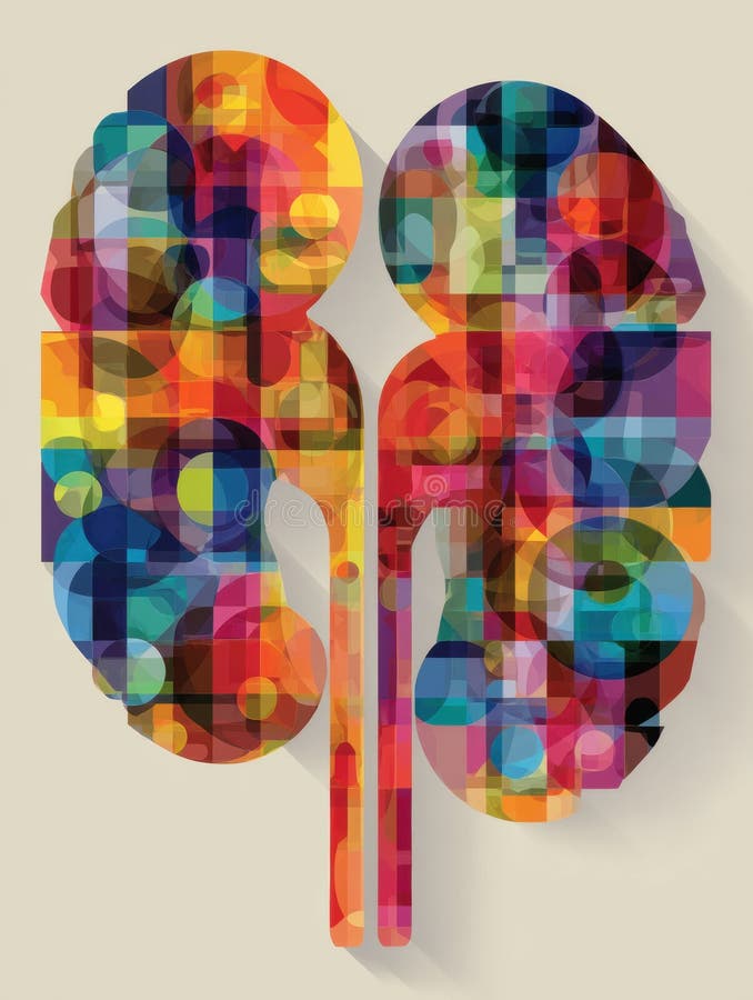 Multicolored Abstract Kidney Artwork Showcasing Vibrant Shapes in a ...