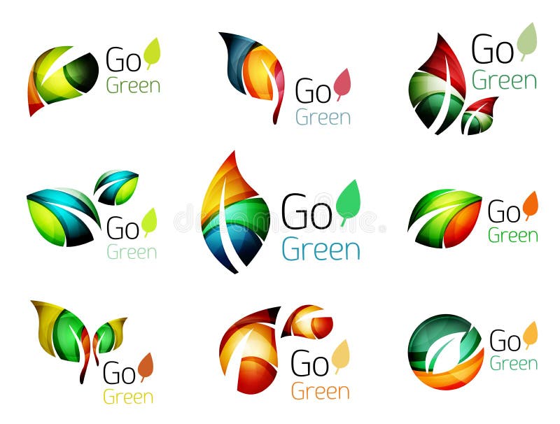 Multicolored Abstract Leaves in Nature Concept Logo Set Stock Vector ...