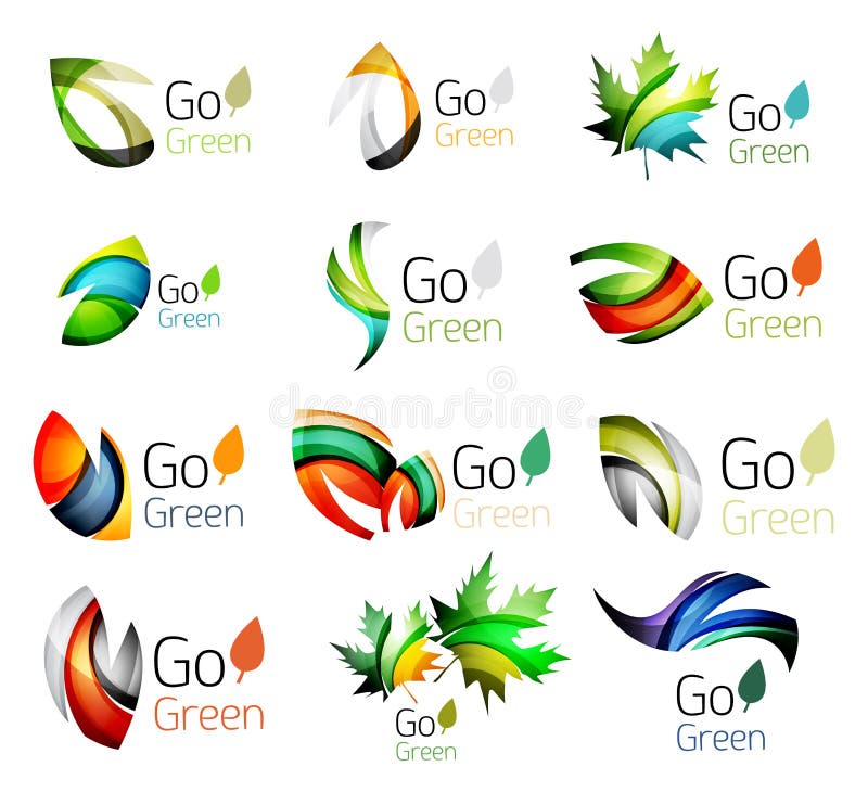 Multicolored Abstract Leaves in Nature Concept Logo Set Stock ...