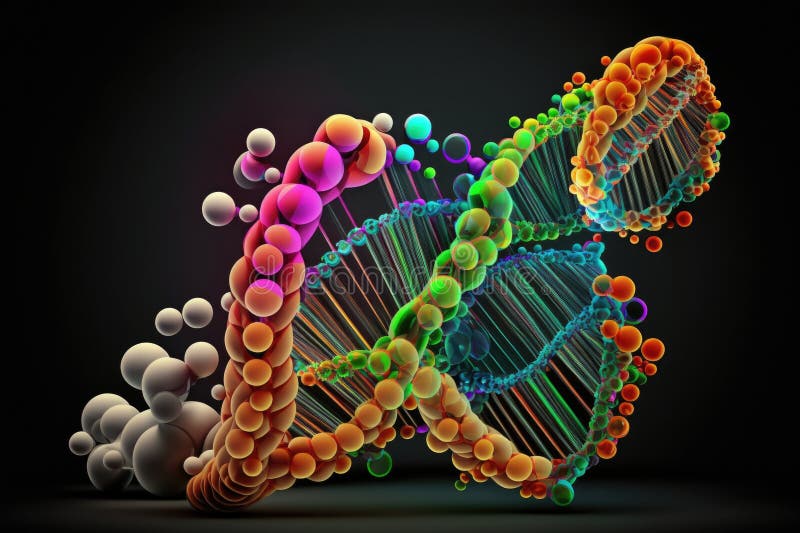 Multicolored Abstract Structure of DNA Balls on Black Background Stock ...