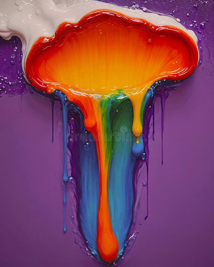 Multicolored Acrylic Paints are Melting and Flowing Together on a ...