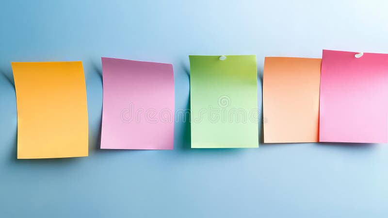 Multicolored Adhesive Notes with Mockup Clustering Blue Background ...