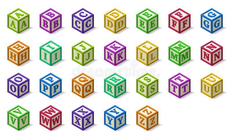 Multicolored Alphabet or Abc Blocks in Isometric Style, from a To Z ...