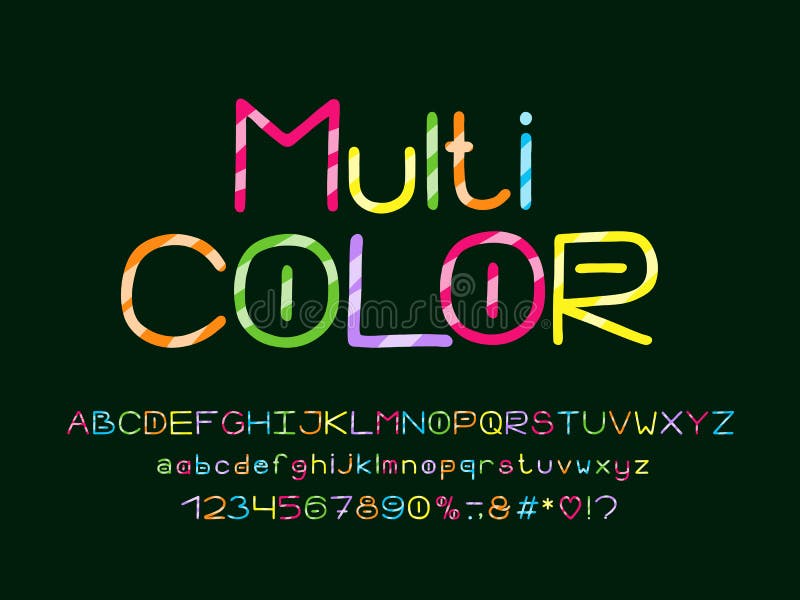 Multicolored Alphabet with Diagonal Decorative Lines. Vector Letters ...