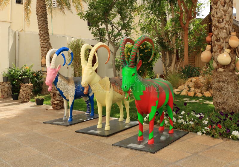 Multicolored Arabian Oryxes Oryx Leucoryx Statue in Oman Editorial ...