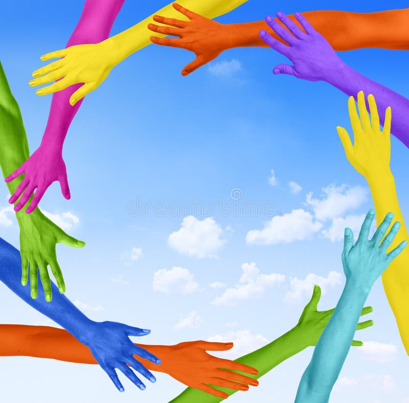 Multicolored Arms Forming a Circle and Copy Space Stock Photo - Image ...