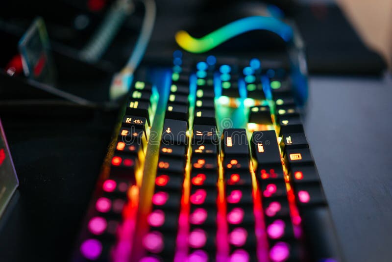 Multicolored Backlight Focus on Windows Keyboard. K Stock Image - Image ...