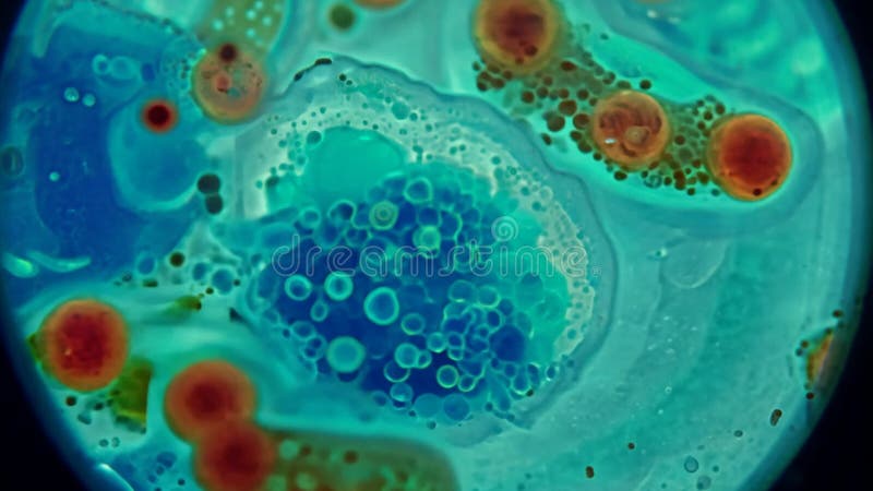 Multicolored Bacteria Cells Viruses Under Microscope with Macrophages ...
