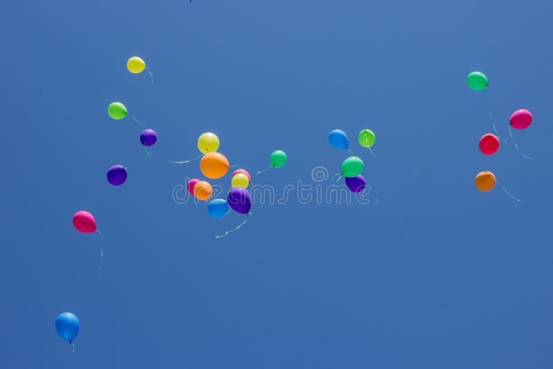 Multicolored Balloons Flying Up in the Sky Stock Image - Image of ...