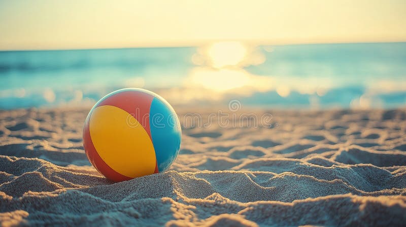Multicolored Beach Ball Bouncing on the Sandy Beach Stock Photo - Image ...