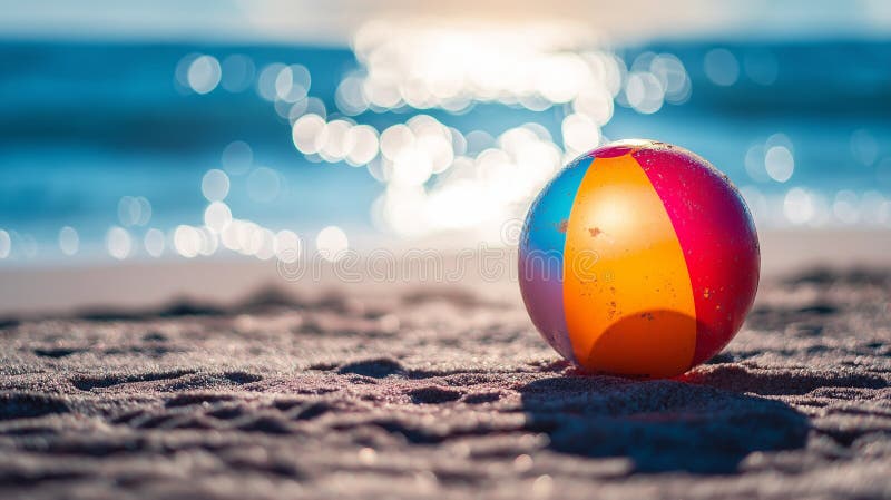 Multicolored Beach Ball Bouncing on the Sandy Beach Stock Photo - Image ...