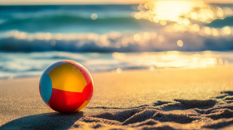 Multicolored Beach Ball Bouncing on the Sandy Beach Stock Photo - Image ...