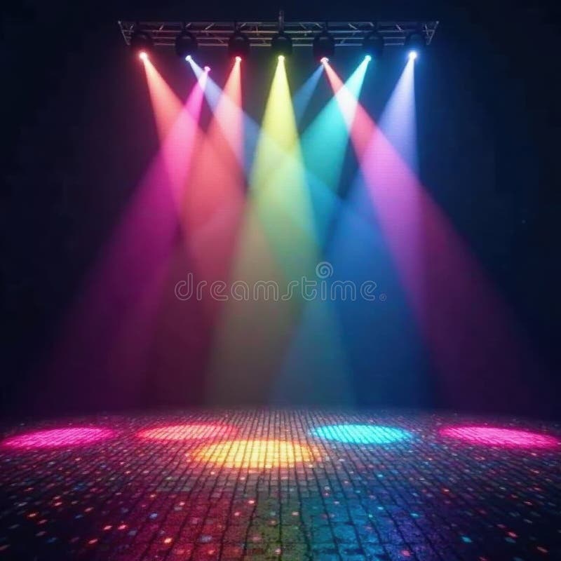 Multicolored Beams from a Disco Light Fill Stage , Illumination, Motion ...
