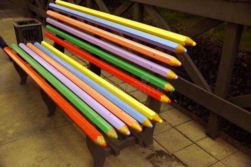 Multicolored Bench Made of Boards in the Form of Colored Pencils Stock ...