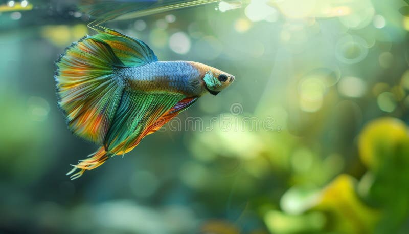 Multicolored Betta Fish with Green Background Stock Illustration ...