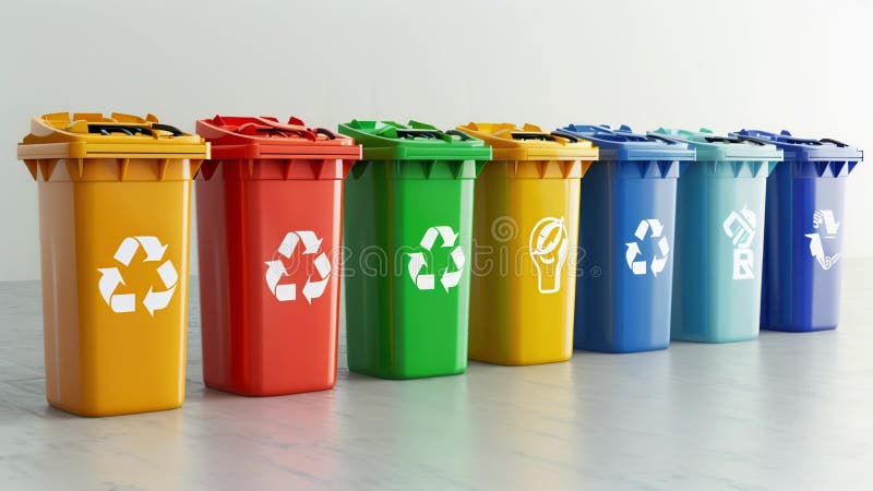 Multicolored Bins Labeled for Different Types of Waste Showcasing the ...