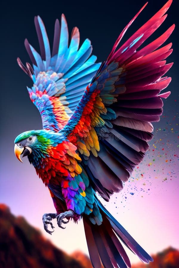 Multicolored Bird is Flying in the Air with Its Wings Spread ...
