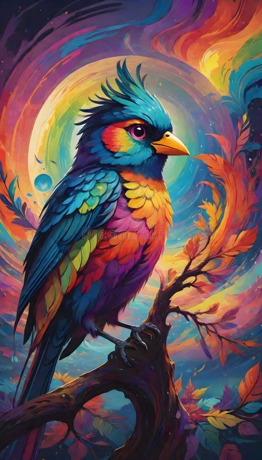 Multicolored Bird Perched on a Branch, Generative AI Stock Illustration ...
