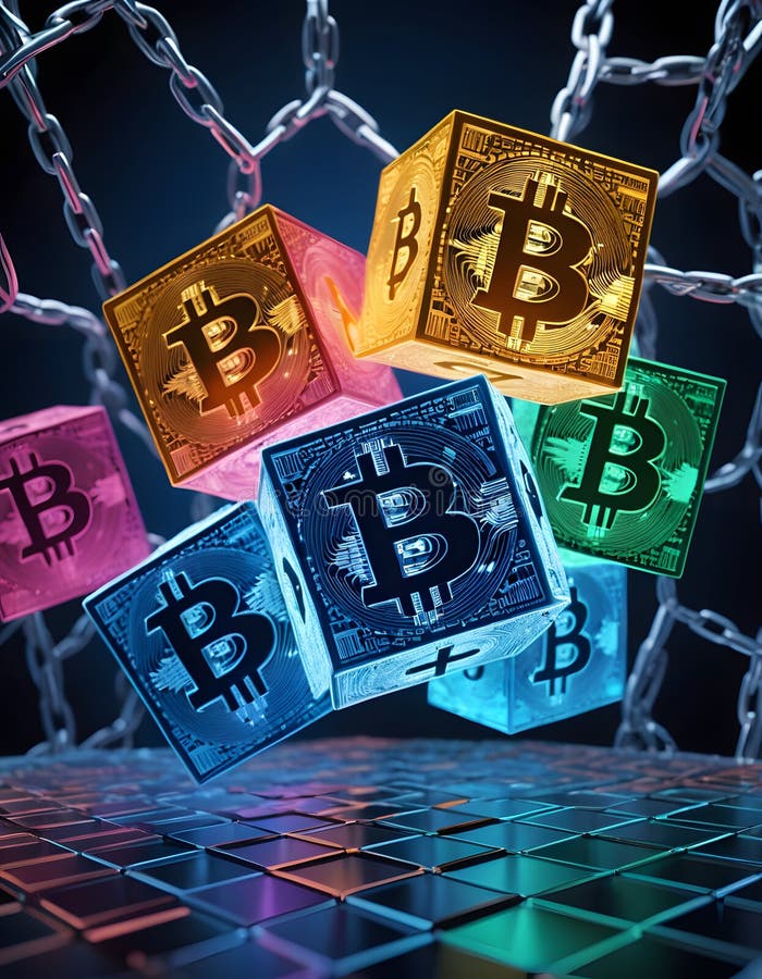 Multicolored Bitcoin Network Ai Generative Stock Image Image Of Cubes Blockchain 308993273