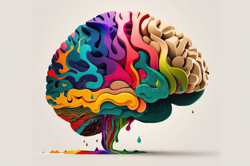 Multicolored Brain is Shown in the Dark with Paint Splatters All Over ...