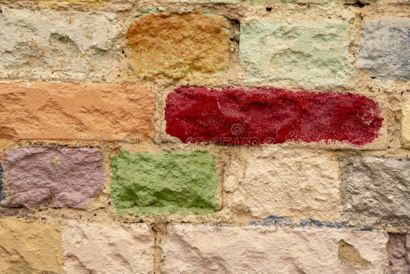 Multicolored Brick Wall. Texture of Vivid Wall of Bricks. Close Up ...