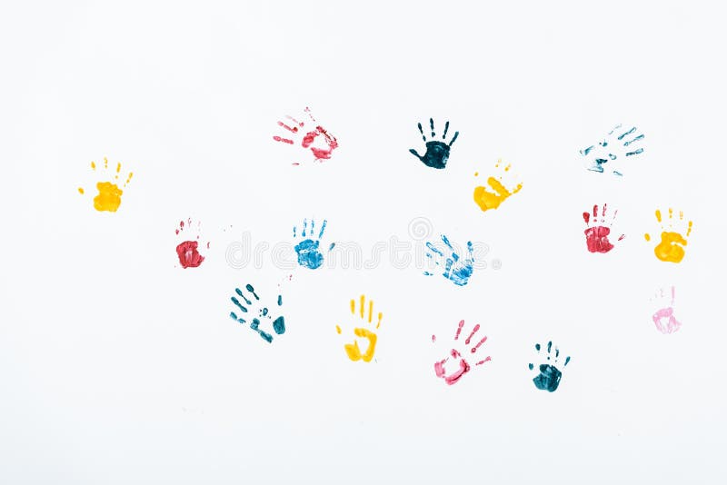 Multicolored and Bright Hand Prints on White. Stock Image - Image of ...
