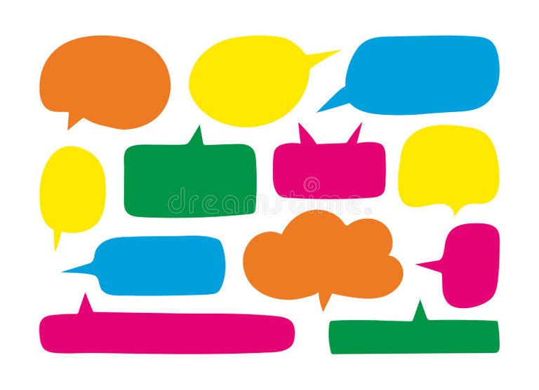 Multicolored Bright Speech Bubbles Hand Drawn Set. Simple Empty Clouds ...