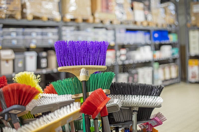 Multicolored Brushes and Brooms for Cleaning Stock Photo - Image of ...