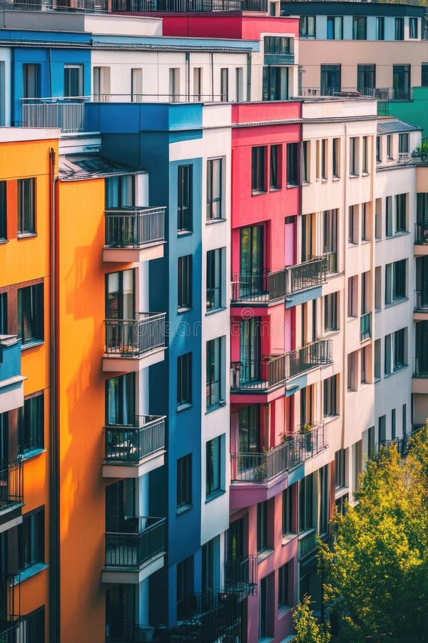 Multicolored Building with Balconies Stock Photo - Image of ...