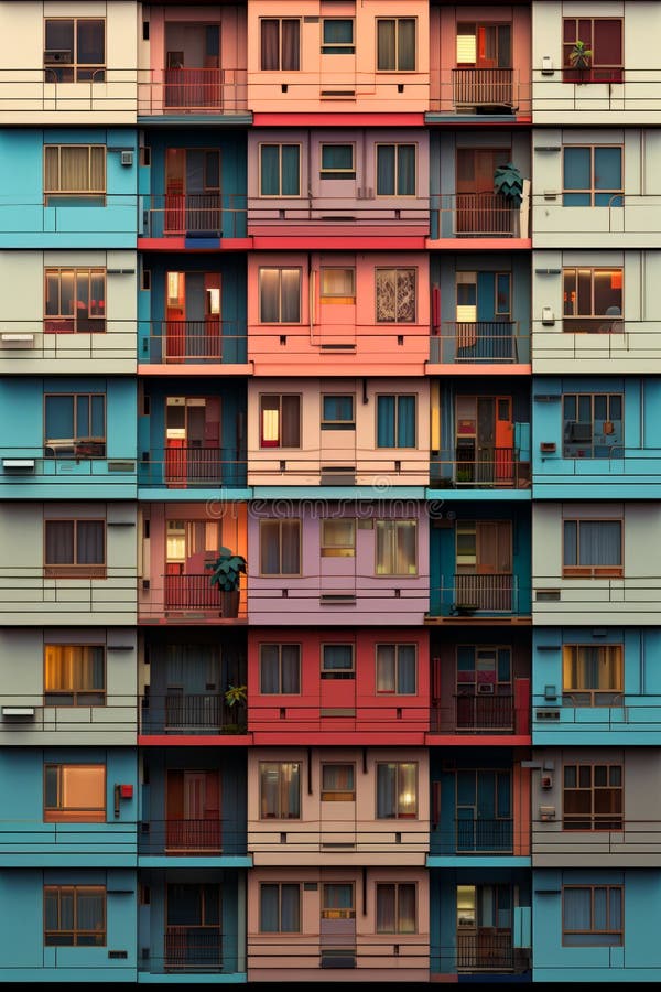 Multicolored Building with Balconies and Windows. Generative AI Stock ...